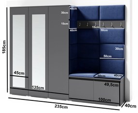 Eka Předsíňová stěna s čalouněnými panely Trinity 15 - Bílá / Tmavá krémová 2302