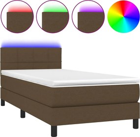 Box spring postel s matrací a LED tmavě hnědá 90x200 cm textil 3133128