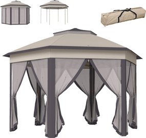 Outsunny zahradní altán skládací altán 4x4m pop-up stan party stan s taškou na přenášení a 6 bočními panely, dvojitá šestihranná střecha v kávové a b…
