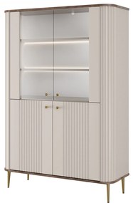 Vitrína Vesper 103 cm - kašmír / ořech / zlaté nohy