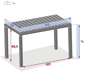 Hliníkový stůl ACAPULCO 116x70 cm (antracit)