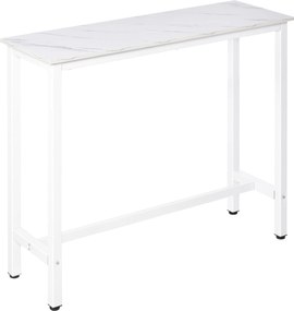 HOMCOM Barový Stůl Vysoký Stůl s Melaminovou Deskou v Mramorovém Efektu a Ocelovými Nohy Moderní Styl pro Kuchyň, Kavárnu a Jídelnu 120x40x100 cm Bílá