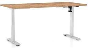 Výškově nastavitelný stůl OfficeTech A, 160 x 80 cm, bílá podnož, dub kraft