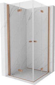 Mexen Mist-F Duo, skládací sprchový kout 90 x 90 cm, průhledný, broušená měď - 8A6-090L-090P-65-00