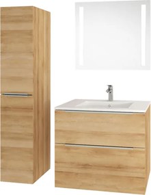 Mereo, Mereo Mailo, koupelnová skříňka s keramickým umyvadlem 81 cm, dub Riviera, elox AL madlo, MER-CN521A