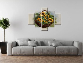 Gario Ručně malovaný obraz Košík slunečnic - 5 dílný Rozměry: 100 x 70 cm