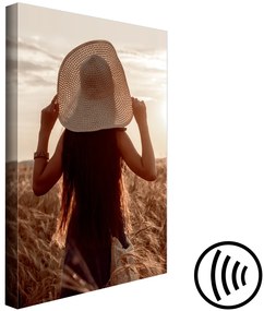 Obraz Pozdní sklizeň (1-dílný) svislý - žena při západu slunce