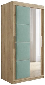 Šatní skříň Tapi 2 | 100 cm | sonoma | mintový čalouněný panel
