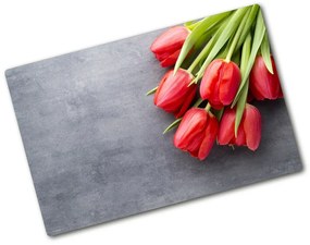 Wallmuralia Deska na krájení tvrzená Červené tulipány 80x52 cm