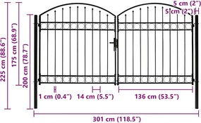 Plotová brána ASSEN dvoukřídlé dveře s klenutým vrškem ocelová 300 x 175 cm 146340