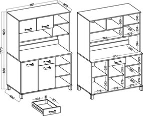 Kredenc příborník MONZA | 119 cm | černá/ořech okapi