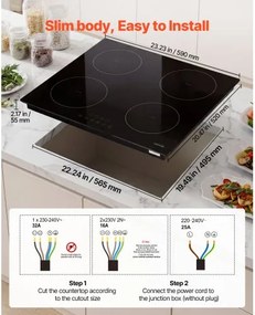 Indukční varná deska 60 cm, 4 hořáky VEVOR – 7000 W