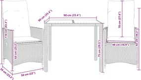 3dílný bistro set s poduškami černý polyratan 3276691