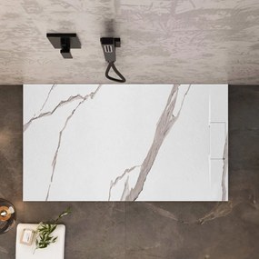 Rea Bazalt Carrara, SMC sprchová vanička 90x120, bílá-kamenný vzor, ​​REA-K7001