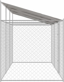 Psí klec s střechou Stříbrná 600 x 200 x 256 cm Ocel a PE 3368302