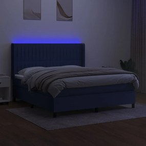 Box spring postel s matrací a LED modrá 160x200 cm textil 3138491