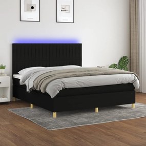 Box spring postel s matrací a LED černá 160x200 cm textil 3135607
