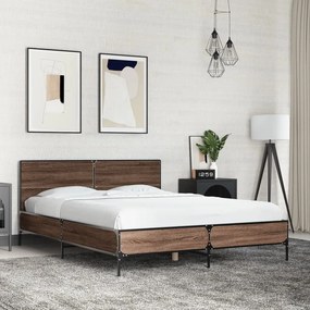 Rám postele hnědý dub 140 x 190 cm kompozitní dřevo a kov 3280036