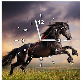 Gario Obraz s hodinami Silný černý kůň Rozměry: 40 x 40 cm