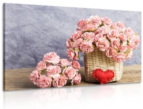 Obraz kytička růžových karafiátů v košíku Varianta: 60x40