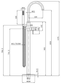 Aqualine Ceto Volně stojící vanová baterie 117,5 cm, chrom BV357