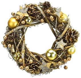 Vánoční ratanový věnec Luccio zlatá, pr. 24 cm