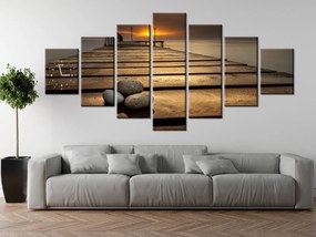 Gario Obraz s hodinami Nádherné ráno při molu - 7 dílný Rozměry: 160 x 70 cm