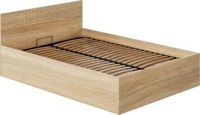 Postel s kovovým roštem a úložným prostorem, 140x200, dub sonoma, DOLI