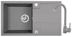 Laveo Barbados, 1-komorový granitový dřez 760x440x194 mm + dřezová baterie Granit 8, šedá, LAV-SBBA511T