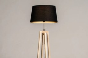 Stojací designová lampa Paola Black and Natur Wood