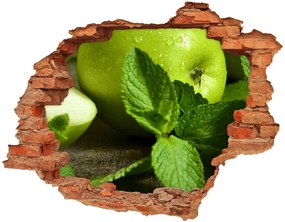 Wallmuralia Nálepka 3D díra na zeď Zelená jablka 90x70 cm