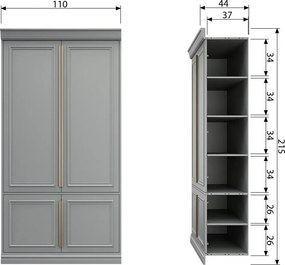 Světle šedá šatní skříň z borovicového dřeva 110x215x44 cm Organize – WOOOD