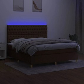 Box spring postel s matrací a LED tmavě hnědá 160x200 cm textil 3135688