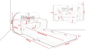 Dětská rozkládací pohovka + taburet Puntíky šedá