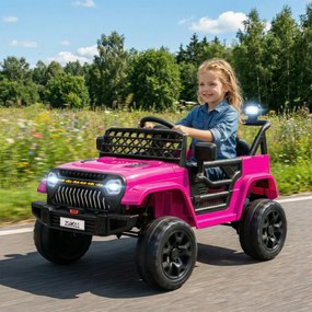 AIYAPLAY Elektrické auto pro děti 3+ let, bateriově poháněné 12V s dálkovým ovládáním, nastavitelnou rychlostí, USB, reflektory a klaksonem, růžové f…