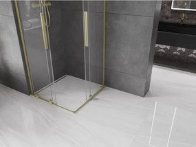 Mexen Velar L Duo, sprchový kout s posuvnými dveřmi 80 x 80 cm, 8mm čiré sklo, zlatá matná, 871-080-080-02-03-55