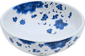 Umyvadlo na desku bílé a modré kulaté Φ 41 x 14 cm keramika 155048