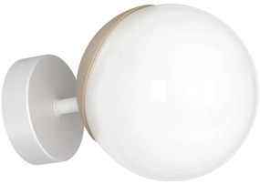 Nástěnné svítidlo Sfera, 1x bílé skleněné stínítko, w/dřevo
