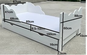STA Dětská postel Mráček 160 x 80 cm - barva Bílá + rošt
