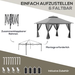 Skládací altán Outsunny 4x4m, vyskakovací zahradní altán s ochranou proti UV záření a stěnami ze síťoviny, dvojitá střecha, odolný proti povětrnostní…