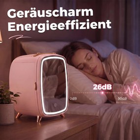 HOMCOM Minilednička na kosmetické produkty, nápoje a občerstvení, přenosná, se svítícím zrcátkem, tichý provoz, 6L, růžová