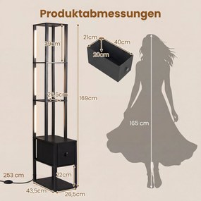 Costway Stojací lampa s nastavitelným jasem, moderní stojací lampa s odkládacím