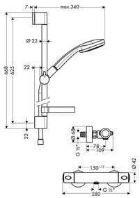 Hansgrohe Croma - termostat Ecostat 1001 SL a sprchová souprava Croma 100 Multi, chrom 27086000