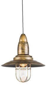 Vintage závěsná lampa bronzová se sklem - Pescador