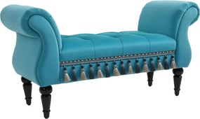 HOMCOM Čalouněná lavice, Sametový vzhled, Luxusní lavice s dřevěnými nohami, Chodní lavice do ložnice, nosnost až 150 kg, Modrá, 117 x 40 x 58 cm | Ao