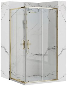 Rea Punto, sprchový kout s posuvnými dveřmi 80(dveře) x 100(dveře) x 190 cm, 5mm čiré sklo, zlatý lesklý profil, REA-K6442