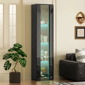 Aosom Vitrína pro sběratele s LED světlem s měnícími se barvami a skleněnou přepážkou, 170 cm, černá