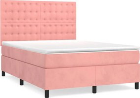 Box spring postel s matrací růžová 140x200 cm samet 3143270