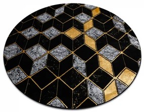 Moderní kulatý koberec GLOSS 400B 86 Geometrický vzor 3D černý / zlatý Rozměr: průměr 120 cm