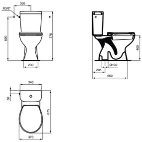 Vima 525 - WC kombi mísa + splachovací nádrž + sedátko, spodní odpad